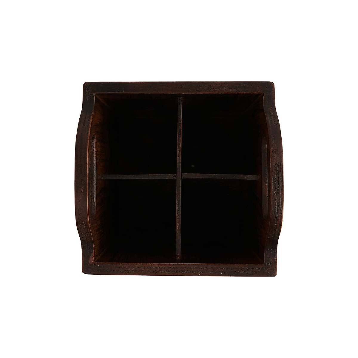 Creative Co-op Wood Utensil Holder with 4 Compartments, Regular, brown