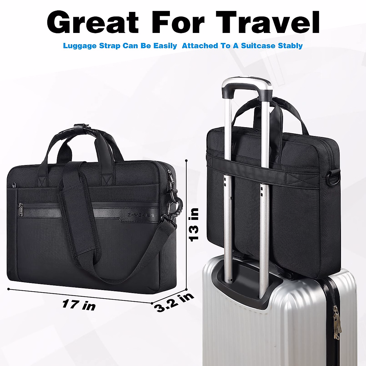 Laptop Bag 15.6 Inch, Briefcase for Men, Laptop Carrying Case, Adjustable Shoulder Messenger Computer Bag, Business College Laptop Case, Water Resistance Laptop Bag Fits HP, Dell, Lenovo, ASUS, Black