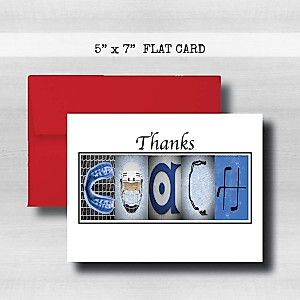 Personalized Hockey Blue Coach Thank You Card, 5"x 7" Flat Card, Greeting Cards