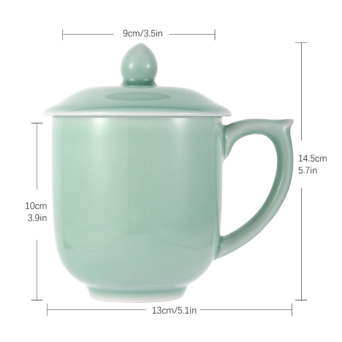 GREEN VALLEY Celadon Teacup, Coffee Mug, Milk Cup, Luxury Ancient Chinese Generals Celadon Cup with Lid, Longquan Celadon, World Intangible Cultural Heritage, 15oz, Plum Green