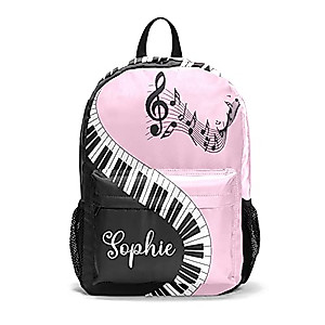 Pink Clef Piano Keys Personalized Casual Backpack Custom College School Laptop 17Inch Travel Daypack for Boys Girls