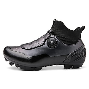 Ksloutdoor Unisex Outdoor Sports Cycling Shoes High MTB/Mountain Men's Bike Shoes Winter SPD Women's Compatible 2-Bolt Black Size 10.5/13