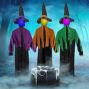 VABAMNA Witch Halloween Decorations Outdoor - 3Pcs Light Up Halloween Witch Stakes Holding Hands for Scary Halloween Yard, Patio, Haunted House Decorations Outside