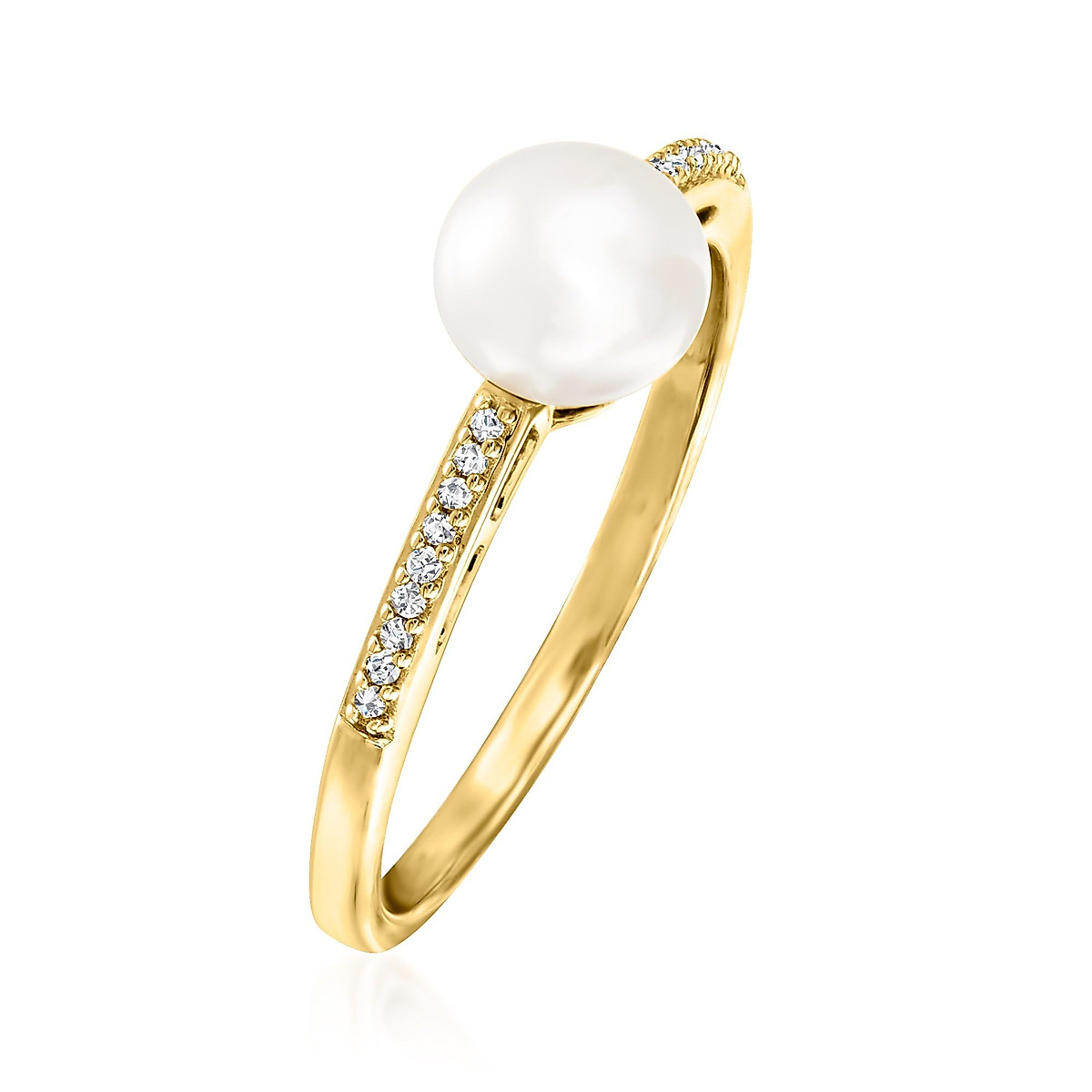 RS Pure by Ross-Simons 6mm Cultured Pearl Ring With Diamond Accents in 14kt Yellow Gold. Size 6