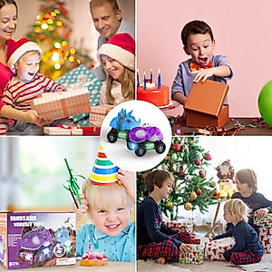 Dinosaur Cars, Dinosaur Toys for Kids 3-5 with LED Light & Sound, Dino Toddler Toys for 3+ Year Old Boys Girls Birthday Gifts ， Automatically Change Direction Dinosaur Truck Toys (Orange & Green)