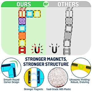 EchoPlan Magnetic Tiles, 130PCS Magnetic Blocks with 2 Cars, Magnet Tiles 3D Clear Building Blocks Set, STEM Sensory Educational Toys Gift for Toddlers Kids Boys 3 4 5 6 7 8 9+ Year Old