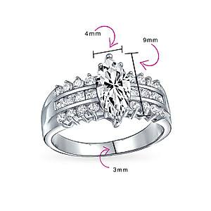 Personalize Vintage Art Deco Style 2.5CT Wide Triple 3 Row Band Channel Set Cubic Zirconia AAA CZ Solitaire Brilliant Cut Marquise Engagement Ring For Women .925 Sterling Silver Customizable