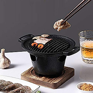 Yardwe Portable Charcoal Grill Japanese Style Charcoal Grill Portable Hibachi Konro Grill Nonstick Die-Cast Aluminum BBQ Stove with Wooden Board for Household Outdoor Camping Cooking Indoor Grill