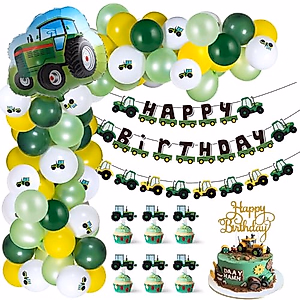 Paper Jazz Tractor Birthday Party Supplies Green Yellow Balloon Happy Birthday Decorations for Boys Farm Themed Party Supplies