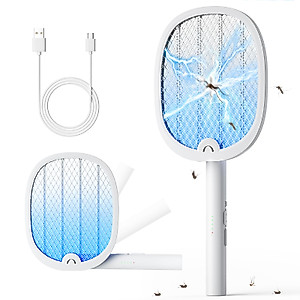 YISSVIC Electric Fly Swatter Foldable Bug Zapper Racket 2 in 1 Mosquito Killer with Purple Attractant Light Rechargeable 1800mAh for Indoor Home Backyard Patio Camping