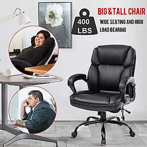 BESTOFFICE FURNITURE 400lbs Wide Seat Ergonomic Desk Massage Computer Lumbar Support Armrest Swivel Rolling Executive PU Leather Adjustable Task Chair for Adults Women, Black