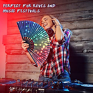 Gionforsy 2pcs Rave Hand fan Bamboo Holding Hand Fan Large Folding Fan with Bright Color Fabric Folding Fan for Festival (Style-2)