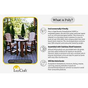 LuxCraft Plastic Poly Adirondack Balcony Chair with Built-in Footrest, Counter Height Outdoor Patio Dining Chair (Weatherwood & Chestnut Brown)