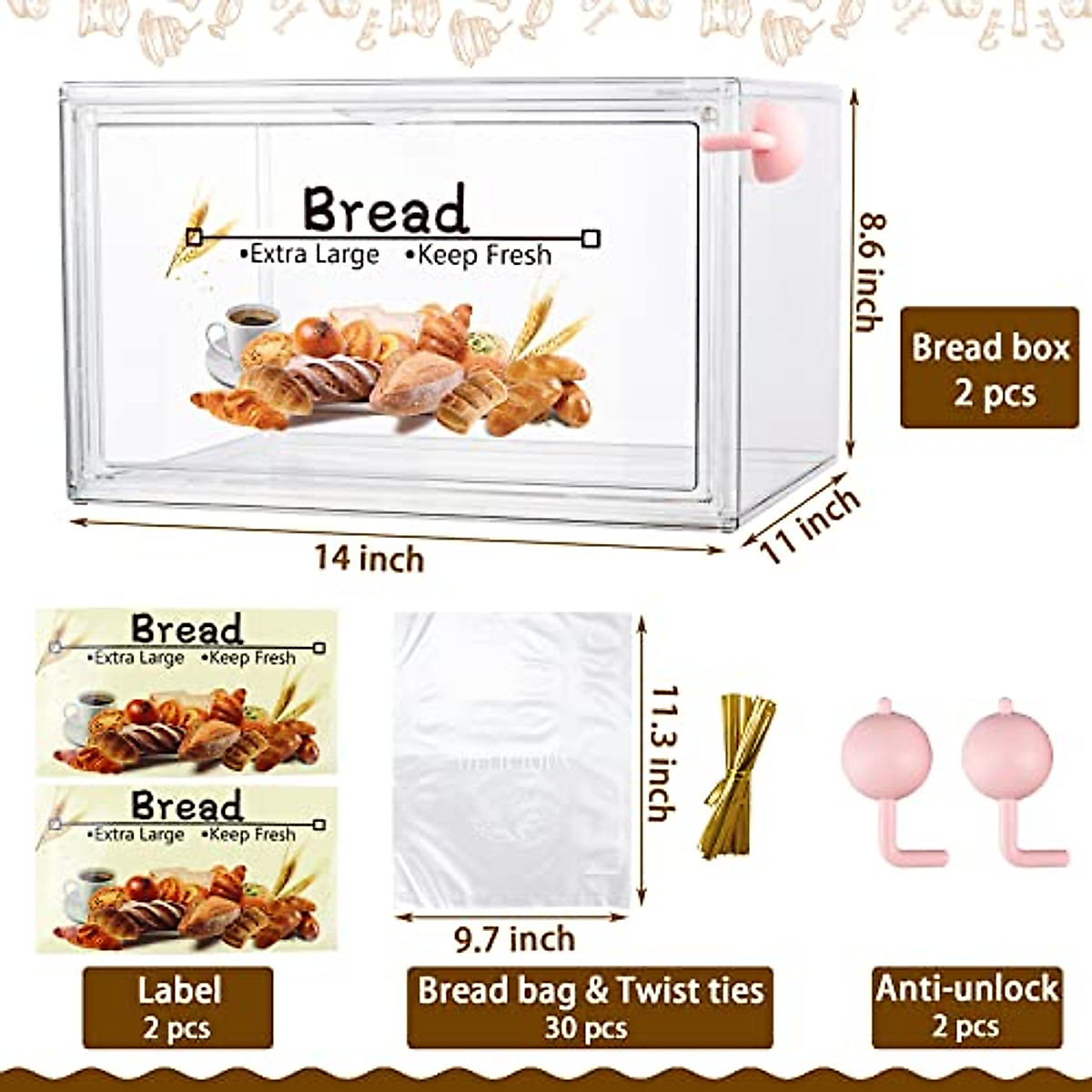 RISICULIS 2PCS Large Bread Box for Kitchen Countertop, Stackable Double Layer Bread Storage Container, Clear Bread Boxes for Kitchen Counter, Bread Keeper for Homemade Bread, Bagel, Muffins, Rolls
