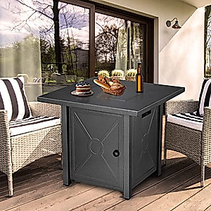 Havato 28" Propane Fire Pit Table,40,000 BTU Gas Fire Pit Table with Safe Lid,Auto-Ignition,with Lava Rocks,Steel Fire Pit Bowl,Protective Cover,Outdoor Fireplace for Outside Backyard Garden