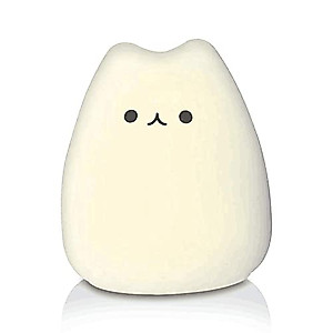 Litake LED Cat Night Light, Battery Powered Silicone Cute Cat Nursery Lights with Warm White and 7-Color Breathing Modes for Kids Baby Children (Mini Celebrity Cat)