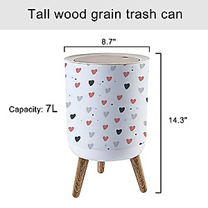 Small Round Trash Can Patterns with red and Grey Hearts with Recycle Bins with Press Top Lid Dog Proof Wastebasket for Kitchen Bathroom Bedroom Office 7L/1.8 Gallon