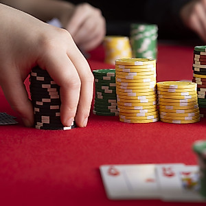 Brybelly 500 Count Diamond Suited Poker Set - 11.5 Gram Clay Composite Chips with Aluminum Case, Playing Cards, & Dealer Button for Texas Hold’em, Blackjack, & Casino Games