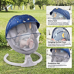 Bluetooth Baby Swing for Infants, Compact & Portable Baby Rocker, 3 Seat Positions, 5 Swing Speed, 10 Lullabies, Remote Control, USB Plug-in Power, Reversible Cushion for All Seasons