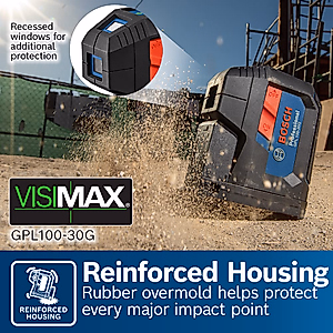 Bosch GPL100-30G 125ft Green 3-Point Self-Leveling Laser with VisiMax Technology and Integrated 360° MultiPurpose Mount