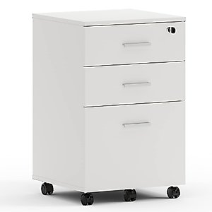 Maxtown 3 Drawer File Cabinet, Wood Filing Cabinet for Home Office, File Cabinet Office Drawer with Lock, Rolling Filing Cabinet for A4/Letter Size, White