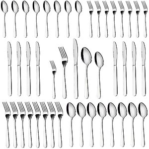 Bestdin Silverware Set for 8, 40-Piece Spoons and Forks Set, Food-Grade Cutlery Set, Stainless Steel Forks and Spoons Silverware Set, Flatware sets Includes Knife/Fork/Spoon, Dishwasher Safe.