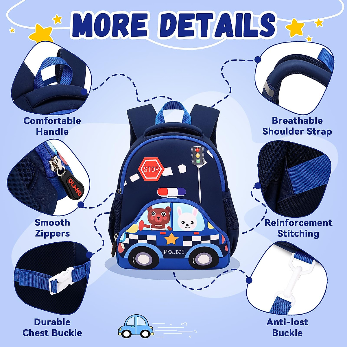 MUSEVOS Cartoon Toddler Backpack for Kids 1-3, Mini Toddler Backpack Boys 2-3 Year Old Girls, Mini Neoprene Preschool Backpack for Kids with Anti-lost Safety Leash for Daycare Outdoor