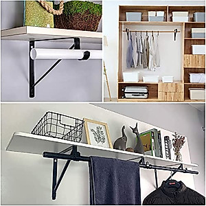 4 Pack Closet Shelf & Rod Brackets, Heavy Duty Closet Shelf Bracket with Rod Support, 11”x11”, 1-3/8” Dia Black Wall Mount Clothes Hanger Closet Pole Support Bracket for Shelf Storage and Closet Rod