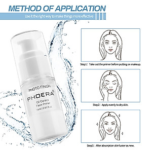 PHOERA Primer Face Foundation Primers,Face Primer for Makeup Long Lasting Hydrating Smoothing Isolated Moisturizing Oil Free Effect Make Up Base Matte Makeup Primer (18ml)