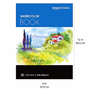 Amazon Basics Watercolor Pad, 9"x12", 140 lb. / 300 gsm, 30 Sheets