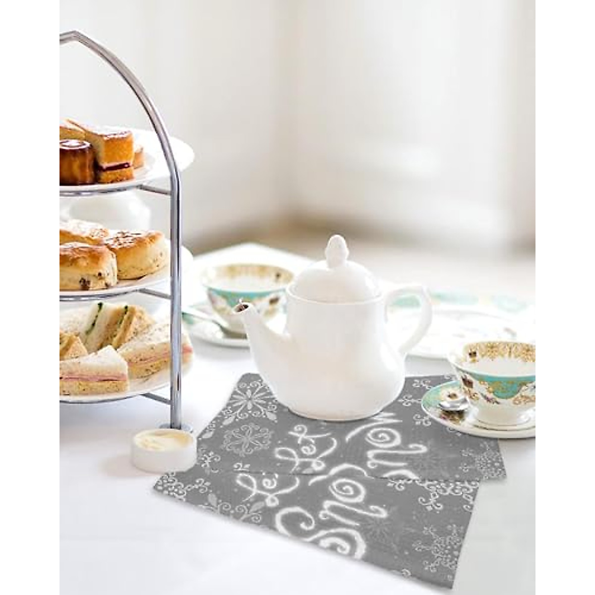 Hokiten Grey Christmas Snowflake Waffle Kitchen Towels Dishcloths, Xmas Winter Snowflake Let Snow Absorbent Dish Towels | Hand Towels for Bathroom/Bar, 12 x 12 Inch, 2 Pcs