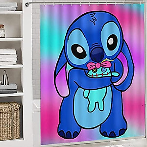 fmsnupz Cartoon Shower Curtain 4PCS Set, Cute Bathroom Decor with Non-Slip Rugs, Toilet Lid Cover and Bath Mat, Waterproof Fabric Shower Curtains with 12 Hooks, 70.8"x70.8"