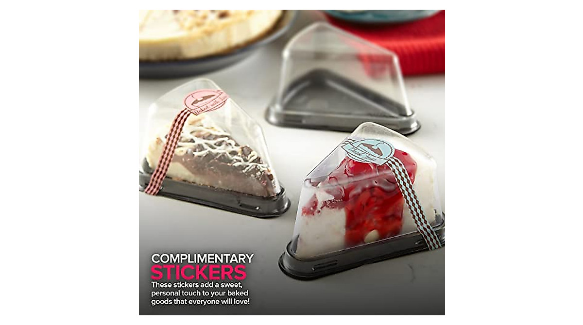 Triangular Cake Slice Containers - 50 Pack w/ Stickers