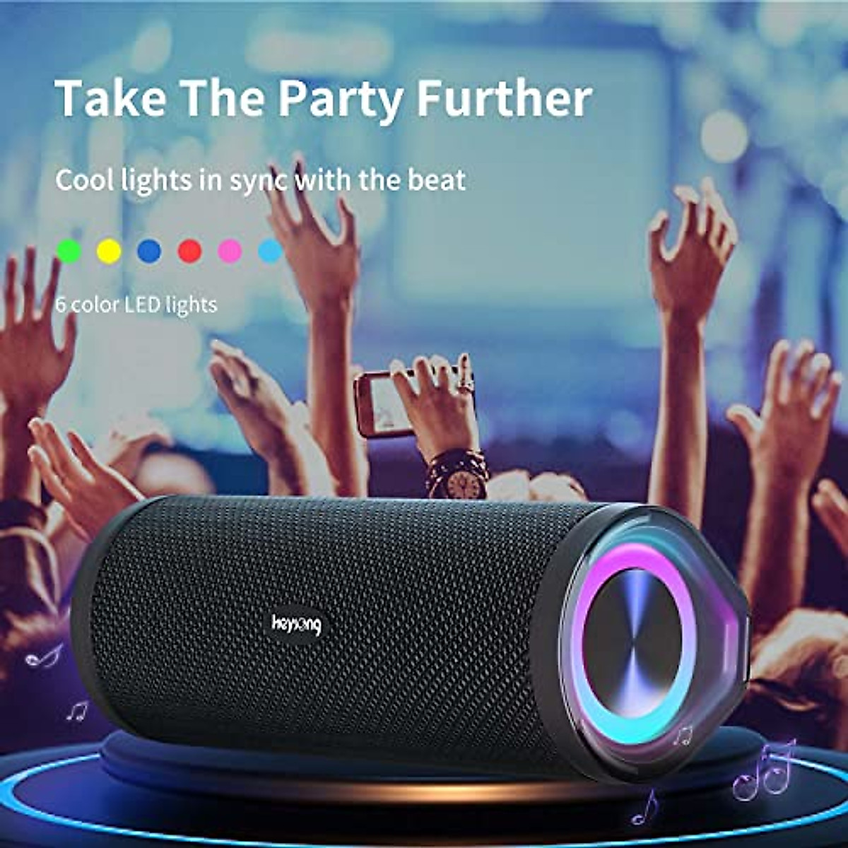 HEYSONG Portable Bluetooth Speaker, Waterproof Wireless Outdoor Speakers with LED Light, Rich Bass, IPX7, 40H Play, TF Card, Dual Pairing for Beach, Boat, Pool, Camping, Bike, Shower, Gifts for Men