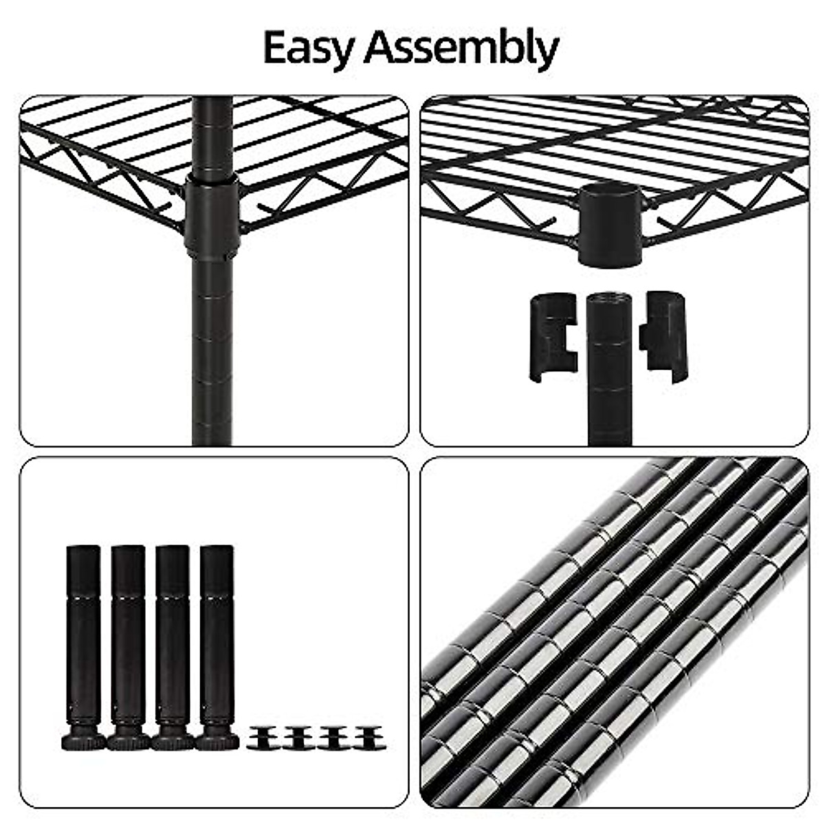 5 Tier Heavy Duty Height Adjustable Storage Rack Wire, Black Commercial Grade Steel Layer Shelving Unit Organizers, Large Metal Storage Shelves for Kitchen Garage Closet Pantry Laundry Bathroom