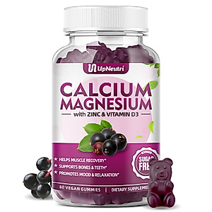 Calcium Magnesium Zinc with Vitamin D3 Supplement, Sugar Free Calcium Gummies for Women Men, High Absorption Zinc Gummies for Bone & Muscle & Immune Health, Vegan Elderberry Flavor - 60 Count