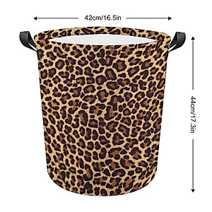 RENJUNDUN Laundry Hamper Storage Bins Collapsible Cheetah Leopard Brown Basket for Dirty Clothes Kids Nursery Decor Toys Organizer Bathroom Bedroom College Dorm, 17.3 inch H x 16.5 inchD