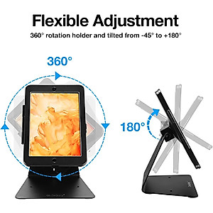 CarrieCathy Desktop Anti-Theft Security Kiosk POS Stand Holder Enclosure with Lock and Key, Compatible with iPad Mini 1-5, Flip and Rotate Design, Black