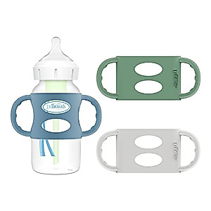 Dr. Brown’s® Milestones™ 100% Silicone Baby Bottle Handles, Wide-Neck, Light Blue, Green, Gray, 3 Pack, 4m+