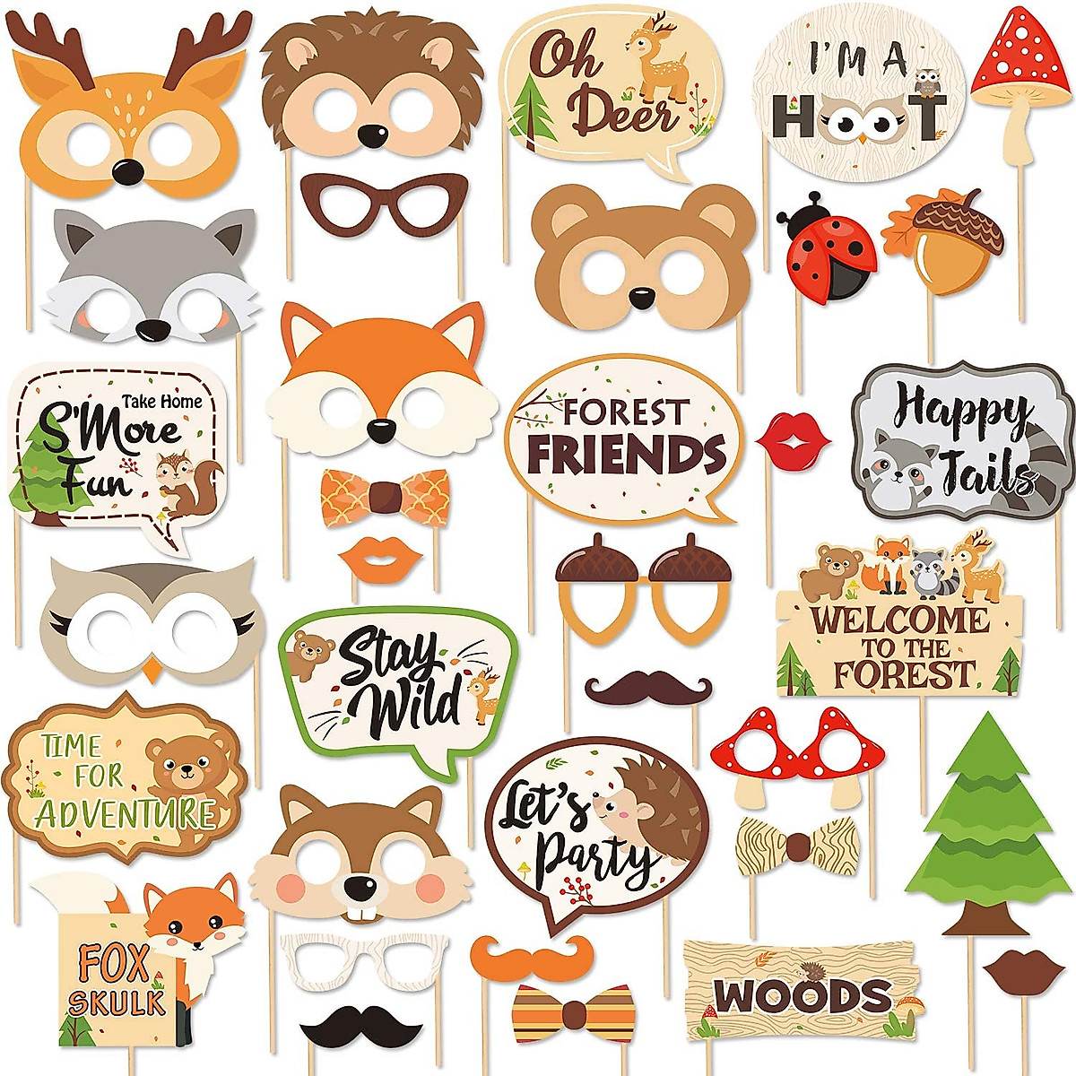 35 PCS Woodland Animal Photo Booth Props Wild One Camping Forest Theme Party Favors Decorations for Woodland Creatures Baby Shower Birthday Party Supplies