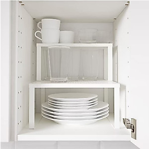 1 Pcs White Countertop Organizer,Cupboard Stand Spice Rack,Foldable Shelf Organizer 12.5x11",Steel Plate Insert & Pull-Out Organizers Stack with Screws for Cups Jars Bowl Spice Racks Kitchen Bathroom