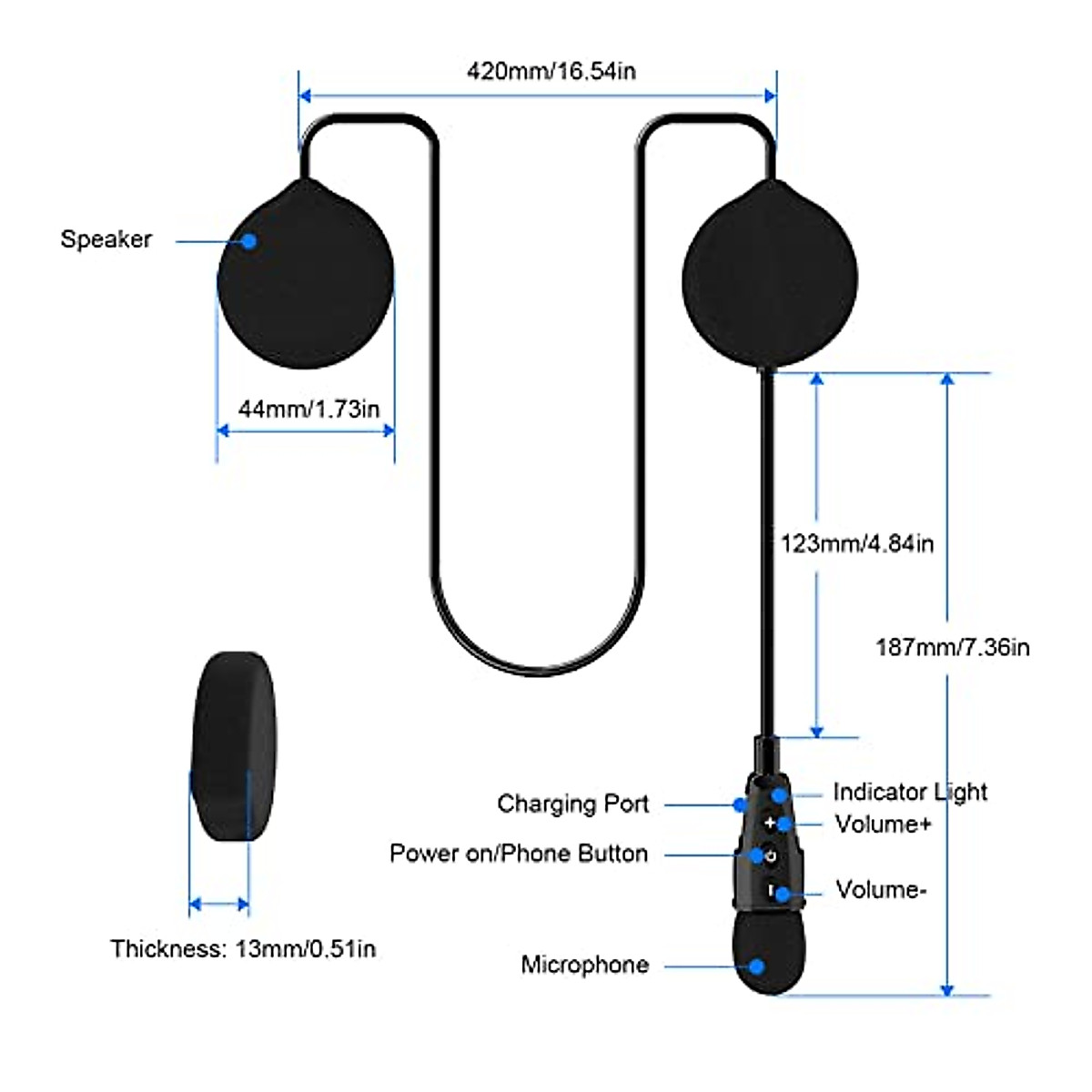 EJEAS E1+ Motorcycle Helmet Bluetooth 5.1 Headset, Hands-Free Motorcycle Bluetooth Communication System Headset with CVC Noise Reduction Function/3D Sound Effect/Automatic Answering