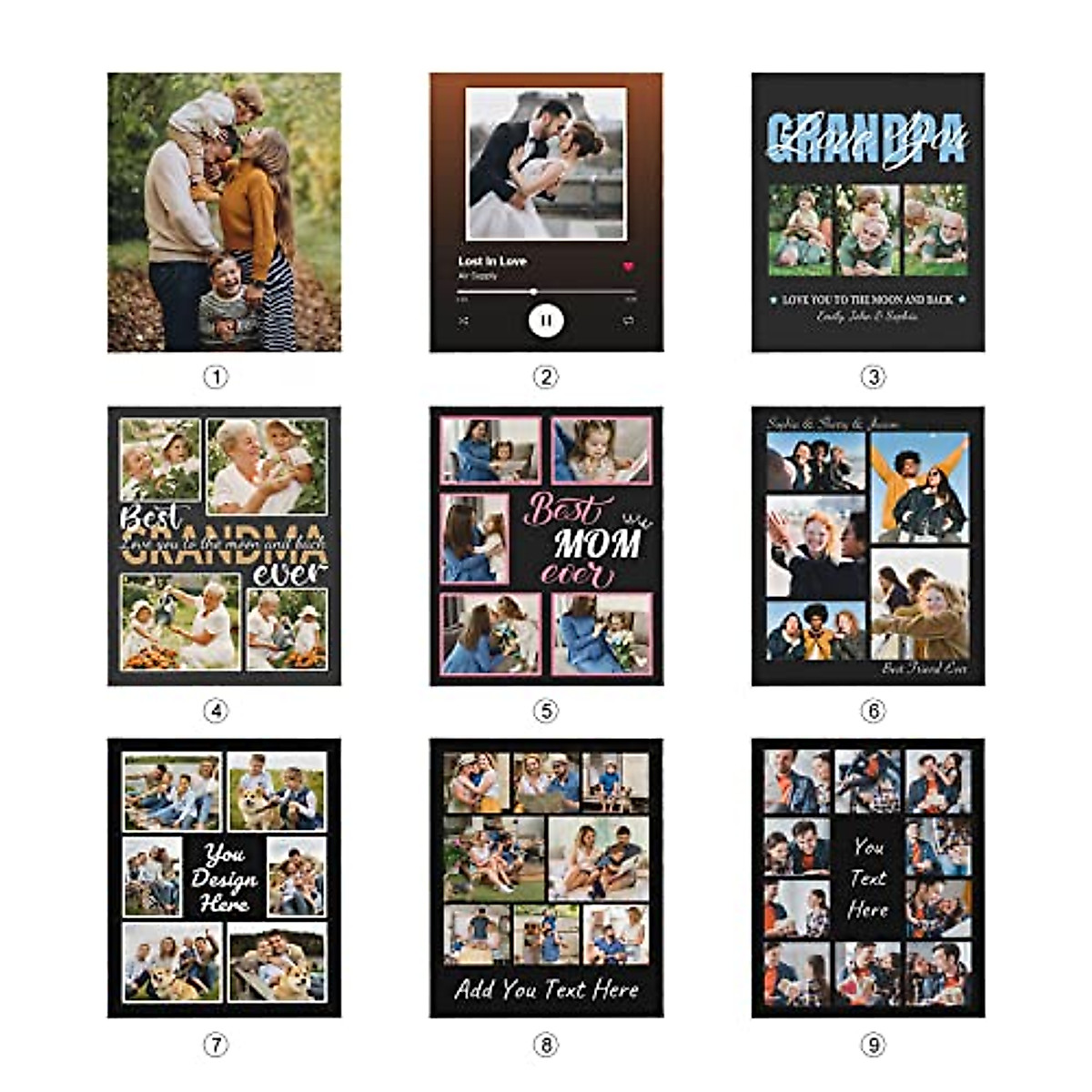 Customizable Blanket for Family Customized Blankets with Photos Text Personalized Picture 8 Photos Collages Throw Blankets Custom Blanket Gift for Adults, Family, Friends, Lovers, Dog