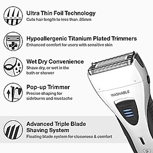 YASUN Foil Shaver for Men, Electric Razor for Men, Wet/Dry IPX7 Waterproof Electric Shavers for Men with Pop-up Beard Trimmer, Cordless Rechargeable Mens Razor - YS5800 Silver & Black