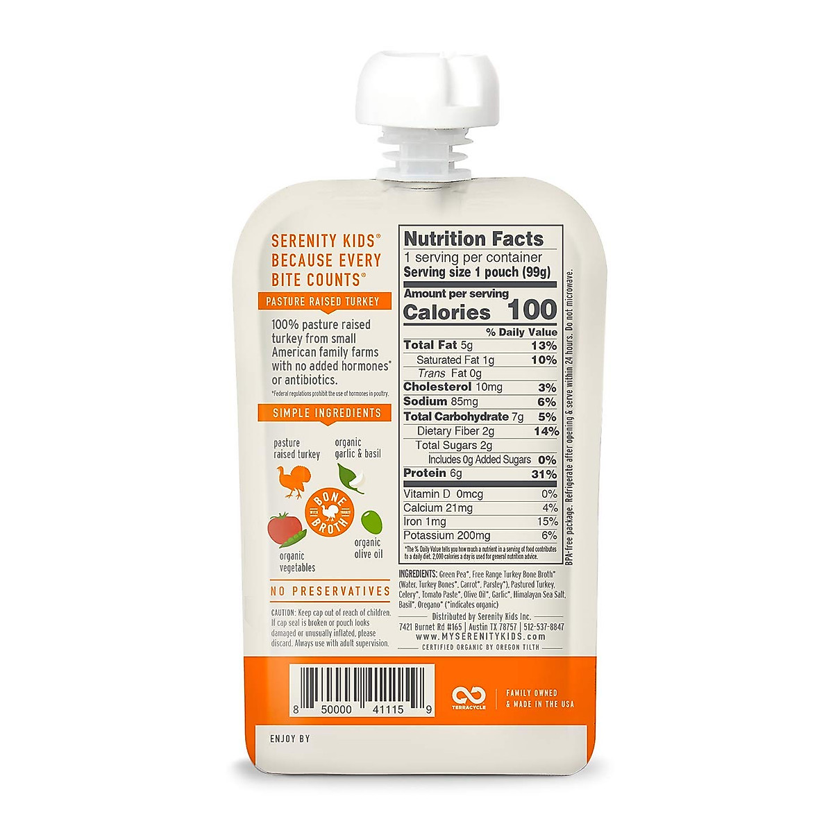 Serenity Kids 6+ Months Turkey Lover Baby Food Pouch Bundle | 6 Each of Pasture Raised Turkey, Turkey & Rosemary and Turkey Bolognese Pouches (18 Count)