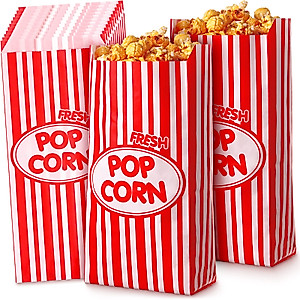 300 Pcs Popcorn Bags Popcorn Boxes Paper Red and White Movie Popcorn Bags for Carnival Movie Theme Party Supplies (5.51 x 1.97 x 11.22 Inches)