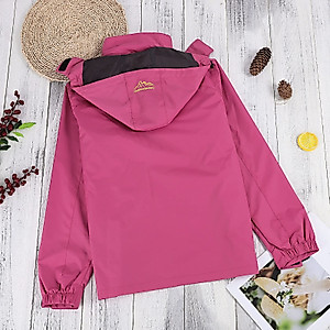 OutTop Women's Waterproof Rain Jacket Lightweight Hooded Zipper Windbreaker Active Outdoor Raincoat for Hiking Travel (Hot pink, XL)