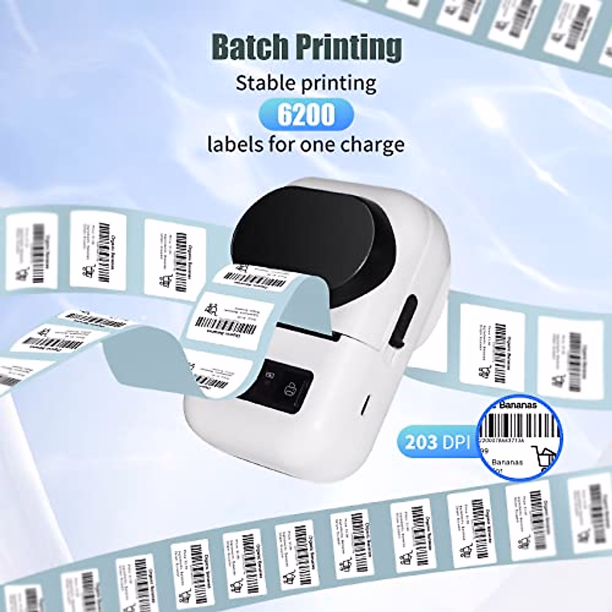 MORTENTR Label Makers, Portable Bluetooth Thermal Label Printer for Barcode Name Address Clothing Jewelry Retail Small Business Home Office, Compatible with Android & iOS, with 1.96x1.18 inch Label