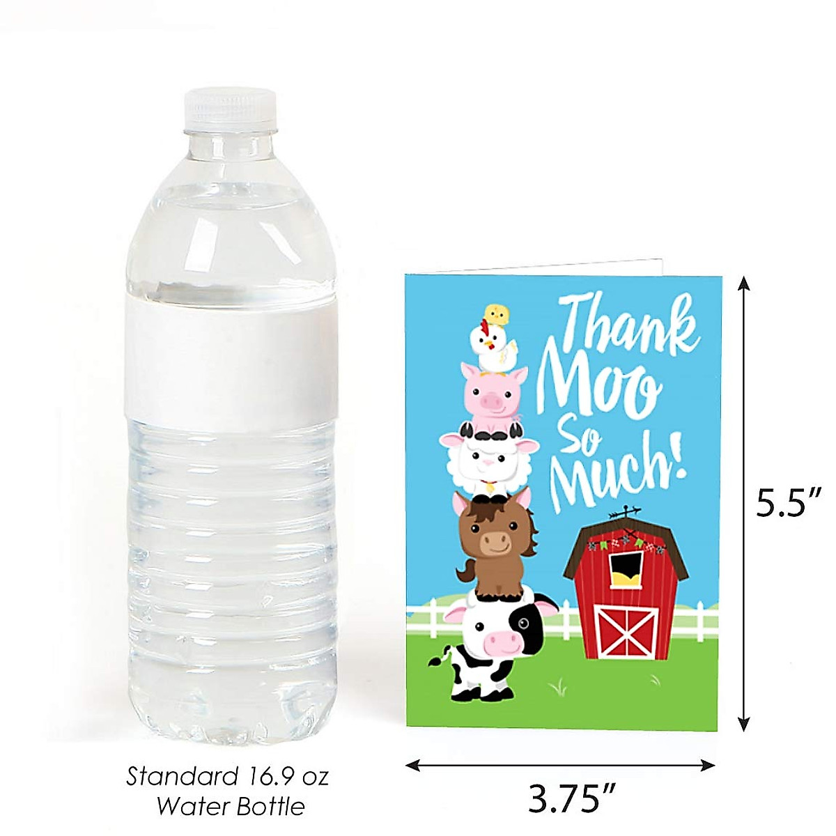 Big Dot of Happiness Farm Animals - Baby Shower or Birthday Party Thank You Cards (8 count)