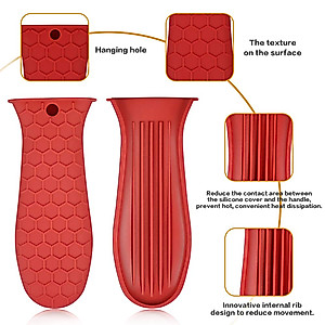 Silicone Hot Handle Cover, 5.31 Inch Cast Iron Handle Cover Hot Skillet Handle Cover Holder Rubber Hot Resistant Non Slip Pot Holder Sleeve for Metal Frying Pans Aluminum Cookware Handles -L (Red)